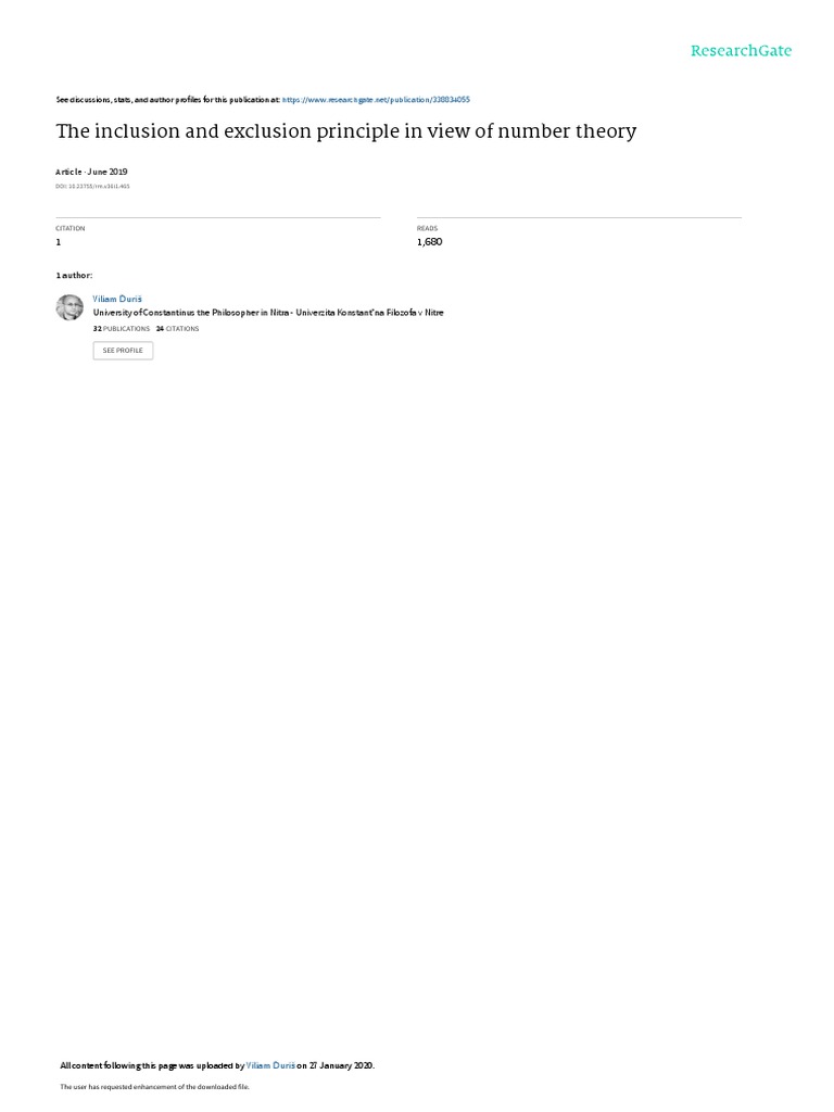 The Inclusion and Exclusion Principle in View of Number Theory | PDF | Set (Mathematics ...