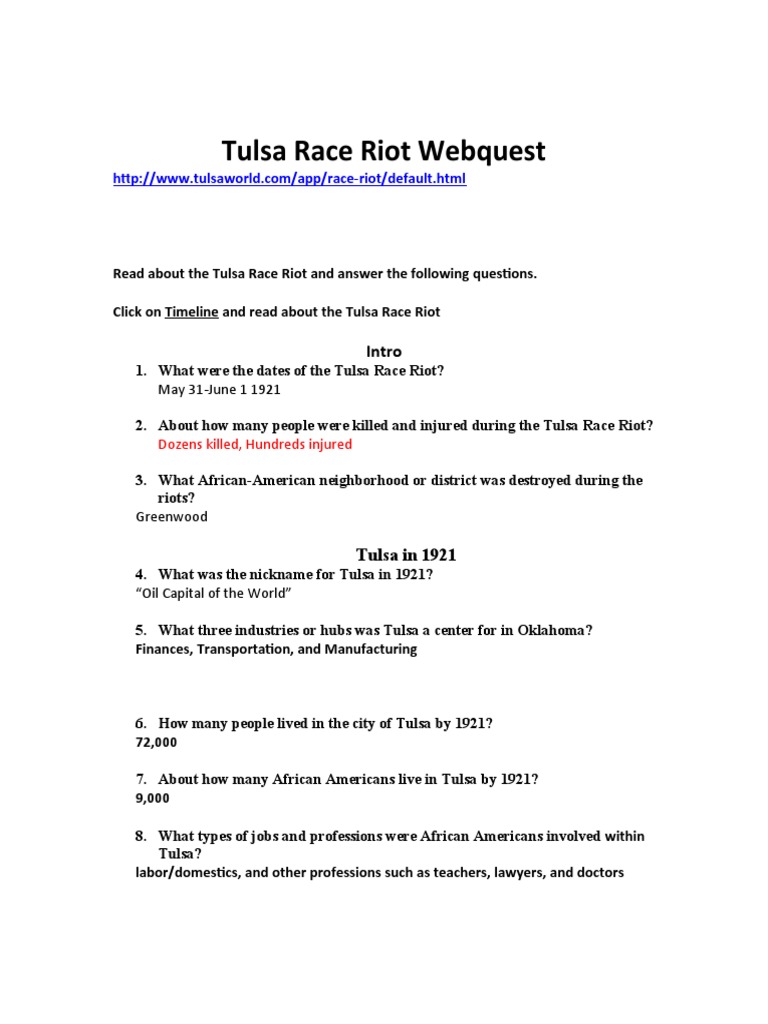 Tulsa Race Riot Webquest | PDF | Lynching | Tulsa