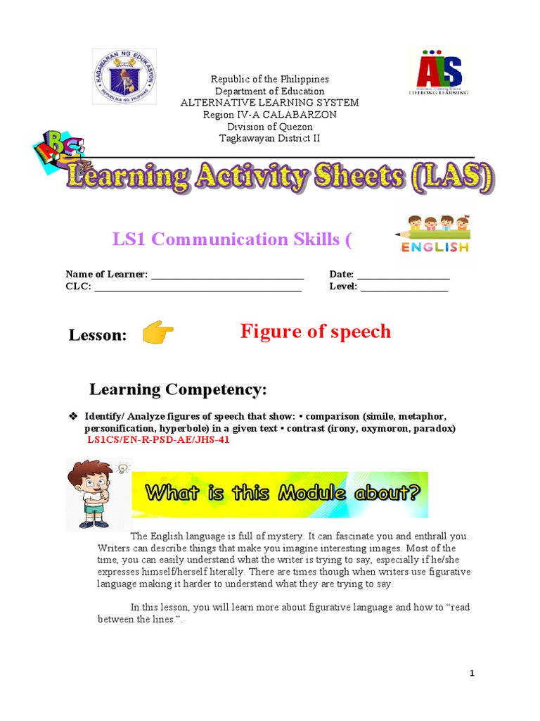 LS1 Eng. Modules With Worksheets (Figure of Speech) | PDF | Metaphor ...