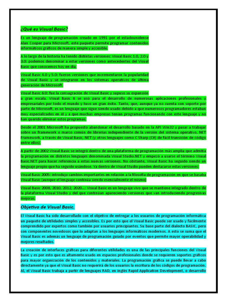 Introducción a Visual Basic y sus versiones | PDF | Básico | .NET Framework