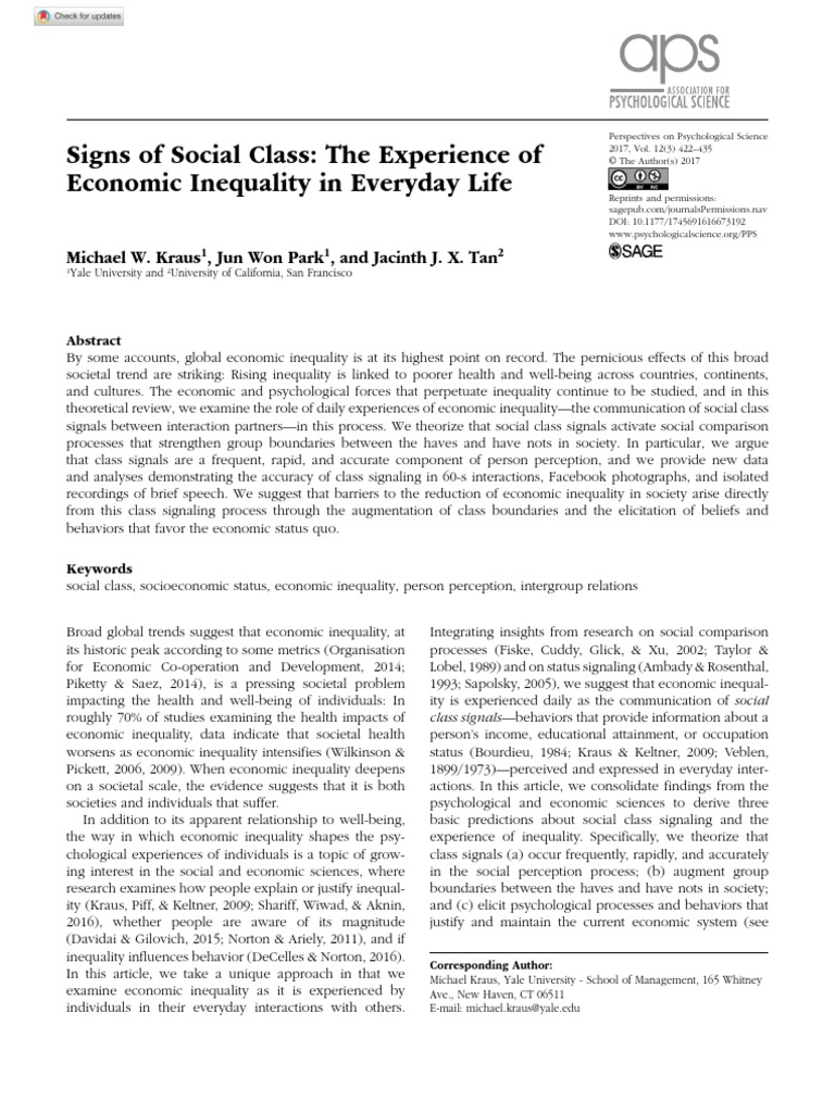 Signs of Social Class The Experience of Economic Inequality in Everyday ...
