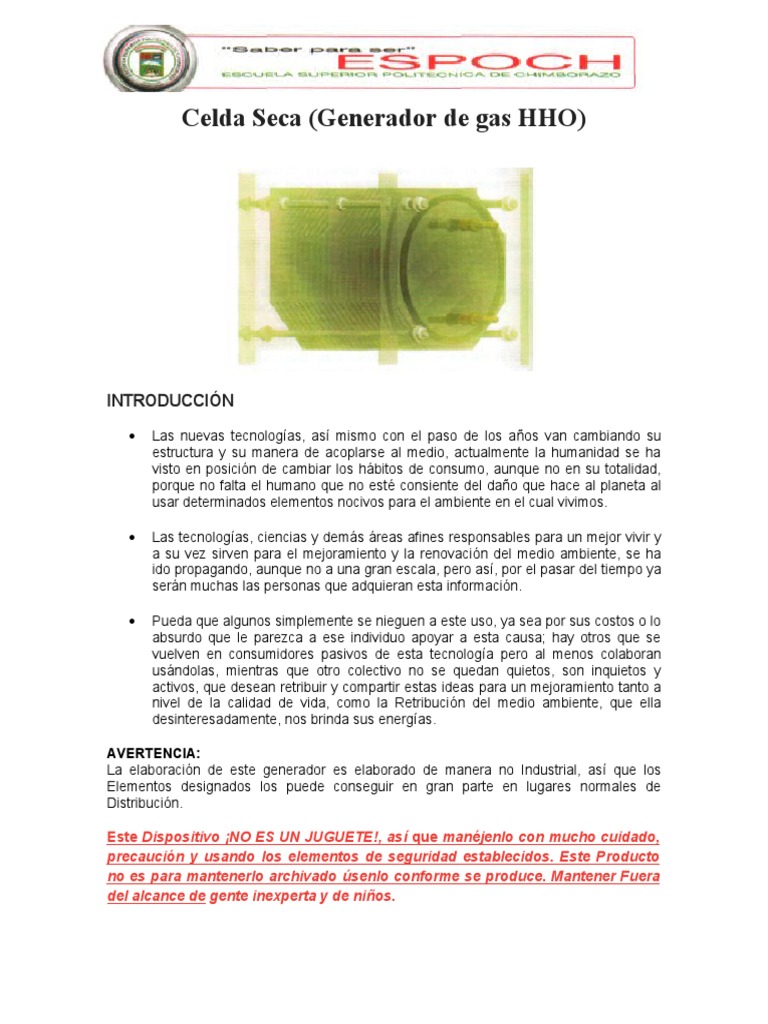 Celda Seca | PDF | Hidrógeno | Temperatura