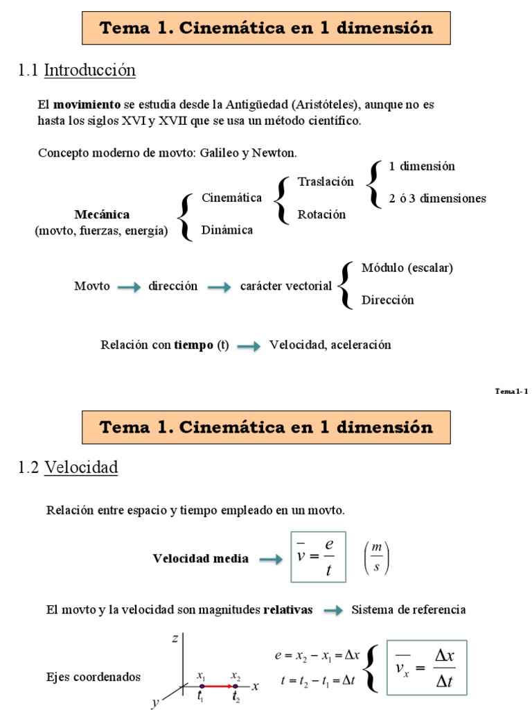 Tema 1 - Cinemática en 1 Dimensión | PDF | Velocidad | Cinemática