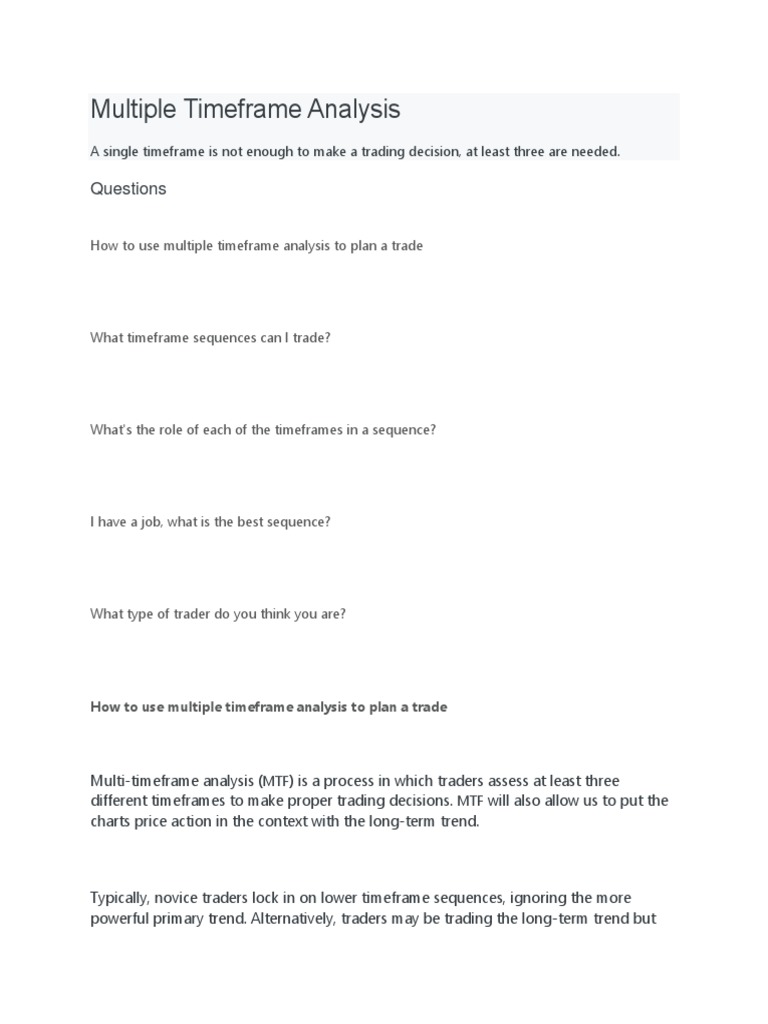 Multiple Timeframe Analysis: Questions | PDF | Day Trading | Technical ...