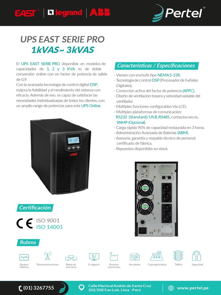 Ficha Técnica Ups-East-Serie Pro-Modelo 1kvas - 3kvas | PDF | Ingenieria Eléctrica | Electrónica