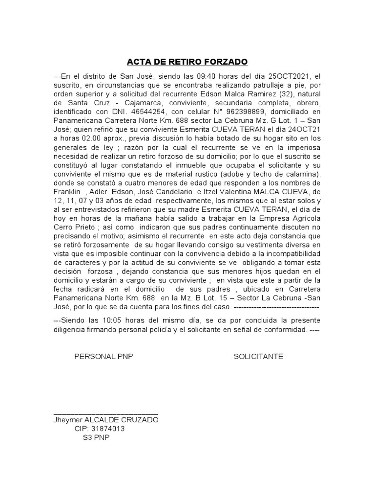 Acta de Retiro Voluntario | PDF