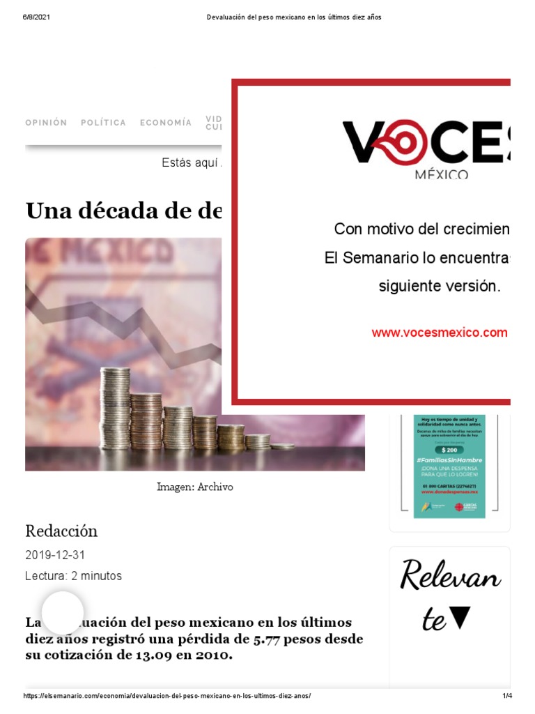 Devaluación Del Peso Mexicano en Los Últimos Diez Años | PDF | México ...