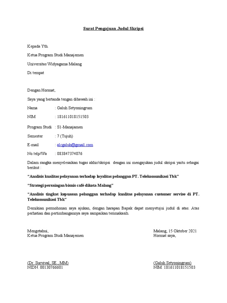 Contoh Surat Pengajuan Judul Skripsi | PDF