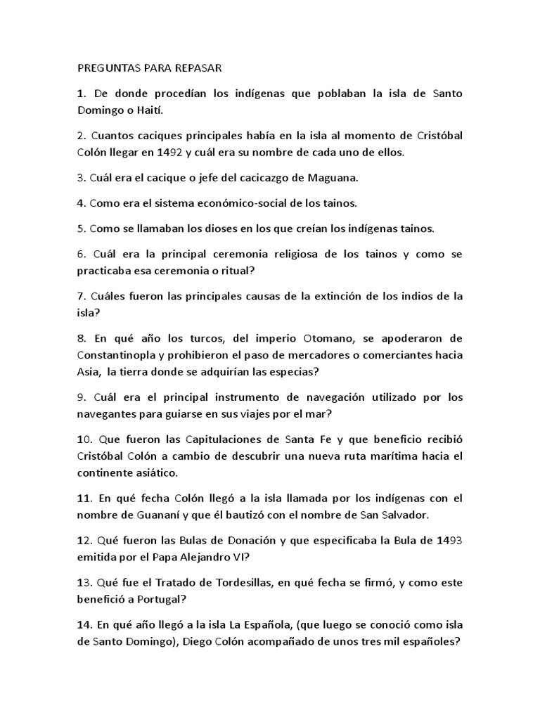Preguntas para Repasar Historia 0111 | PDF | Imperio español ...
