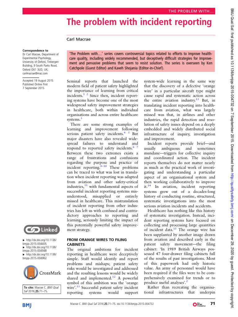 The Problem With Incident Reporting | PDF | Patient Safety | Health Care