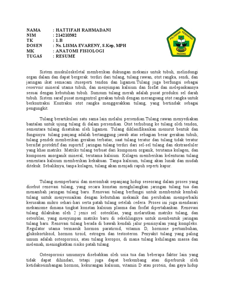 Resume Musculoskeletal System | PDF | Sains & Matematika