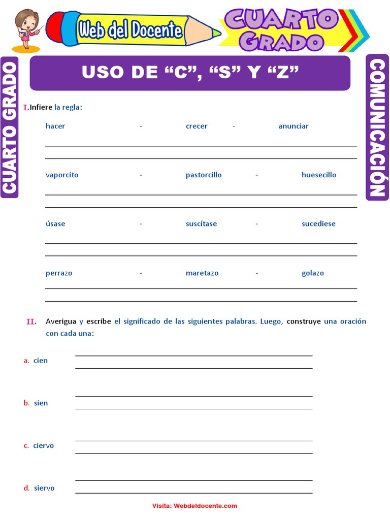 Ejercicios de uso de C, S y Z para primaria | PDF | Sintaxis ...