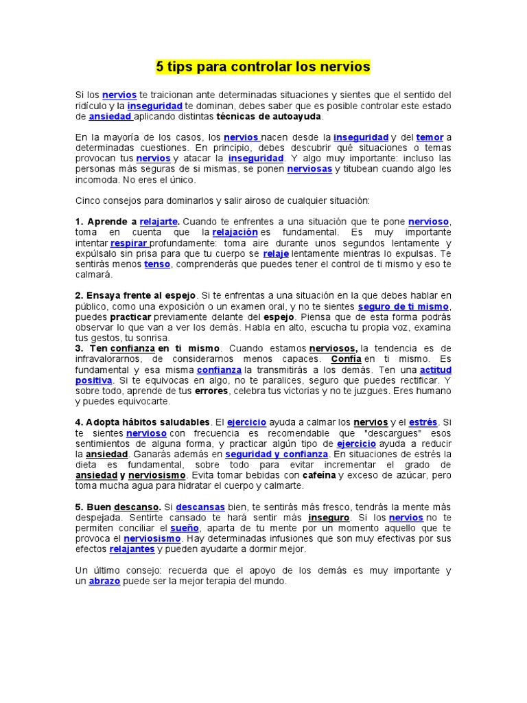 5 Tips para Controlar Los Nervios | PDF | Té | Estrés (biología)