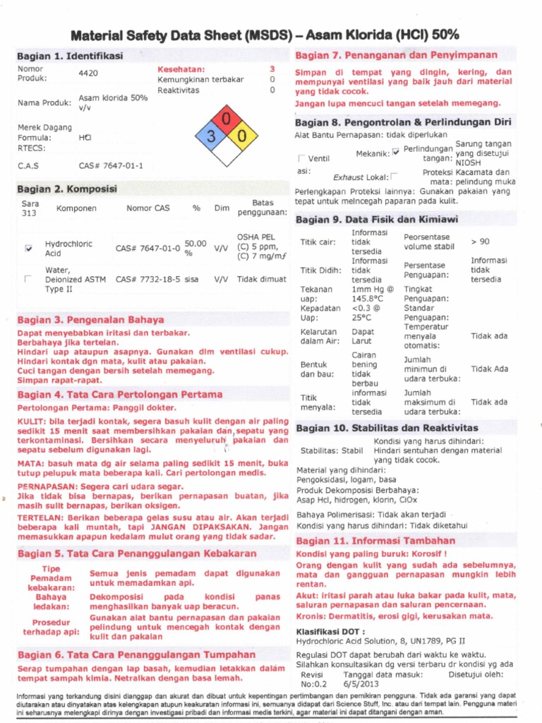 MSDS - Asam Klorida HCL | PDF
