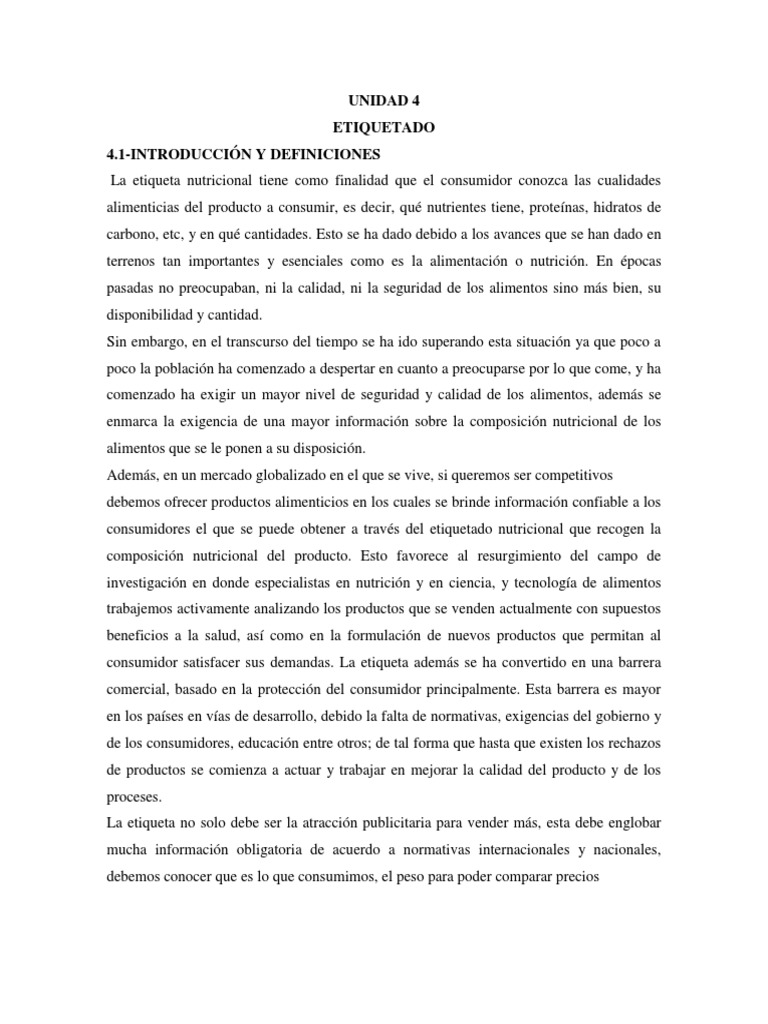 UNIDAD 4 Nutrición | PDF | Alimentos | Etiqueta de información nutricional