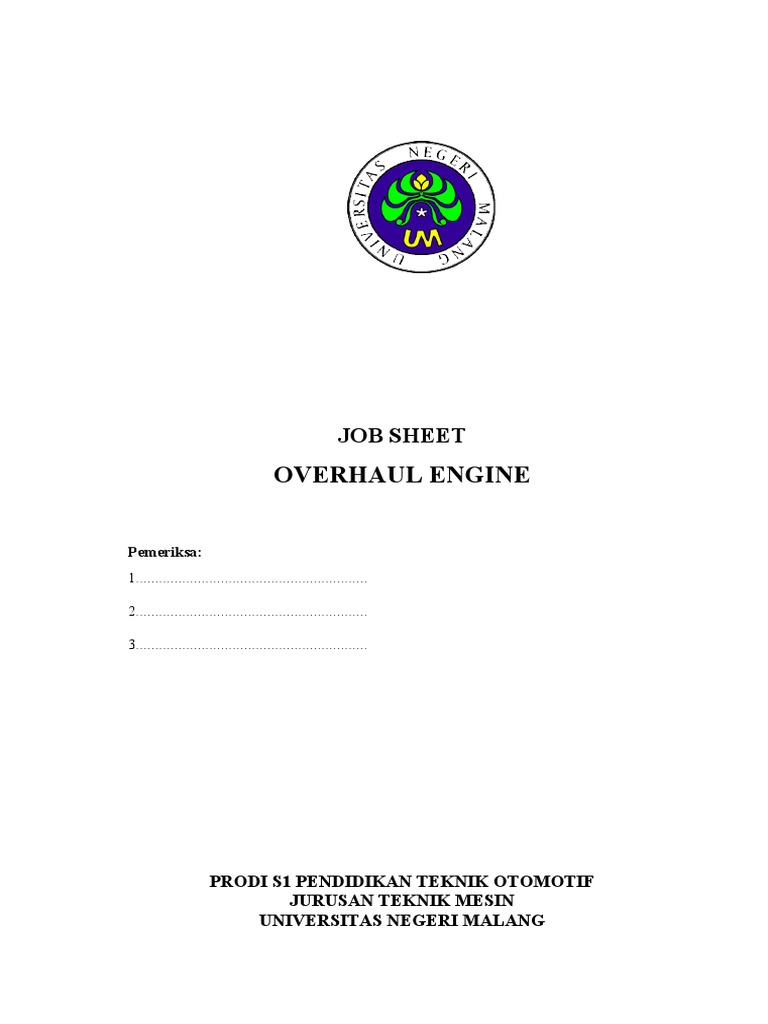 Job Sheet for Engine Overhaul | PDF