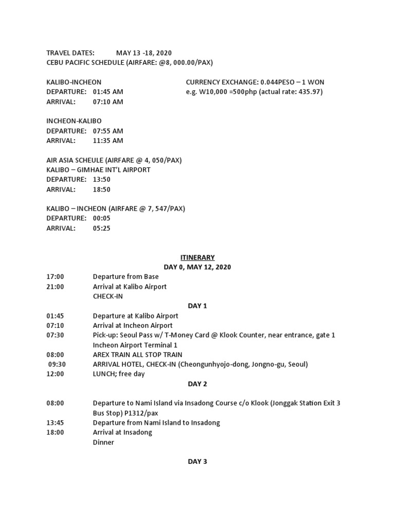 Korea Itinerary | PDF | Seoul | Public Transport