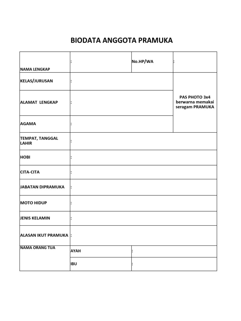 Biodata Anggota Pramuka | PDF