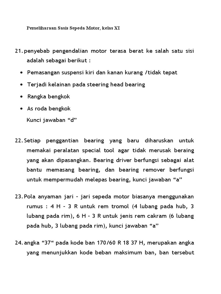 Pemeliharaan Sasis Sepeda Motor | PDF | Teknologi & Rekayasa