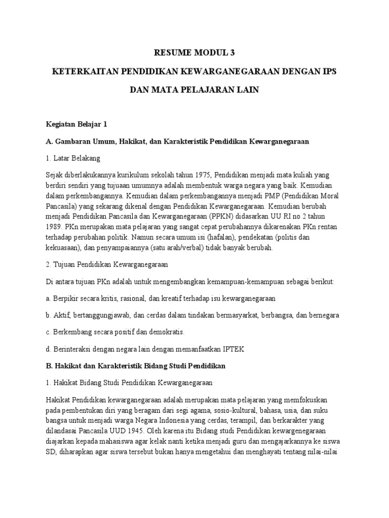 Keterkaitan Pendidikan Kewarganegaraan dan IPS | PDF