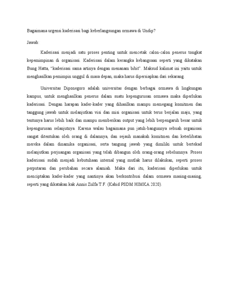 Urgensi Kaderisasi | PDF