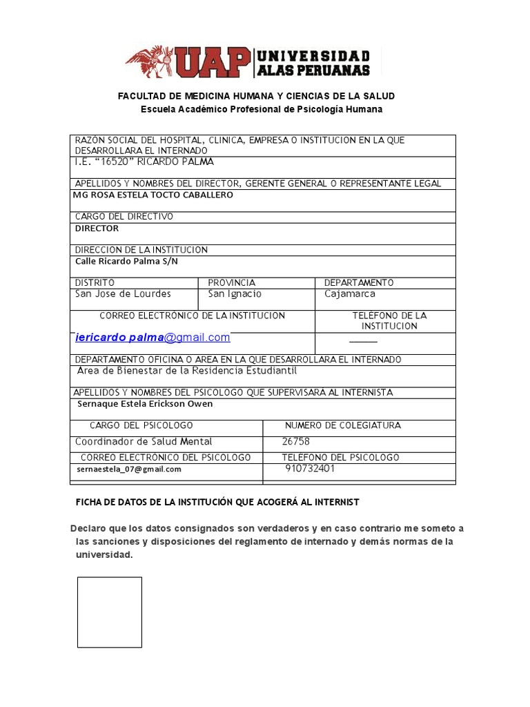Solicitud Datos Del Centro Internado | PDF