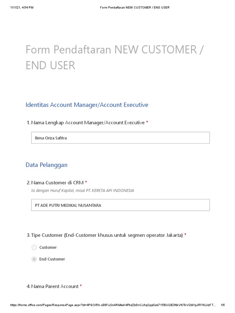 Form Pendaftaran New Customer - End User | PDF | Information Age ...