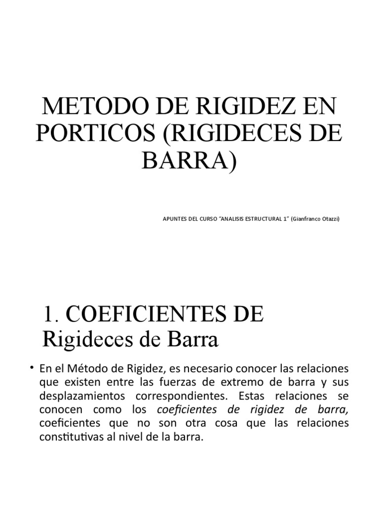 Metodo de Rigidez - Rigideces de Barra | PDF | Rigidez | Braguero