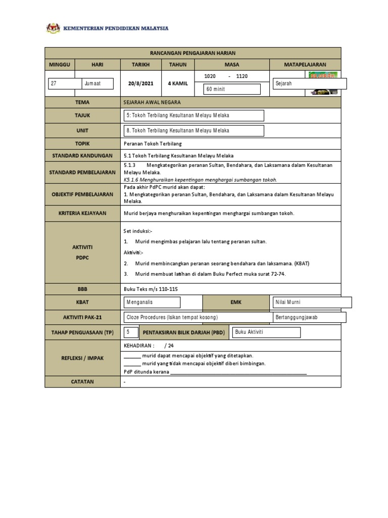 RPH M30 Sejarah T4 | PDF