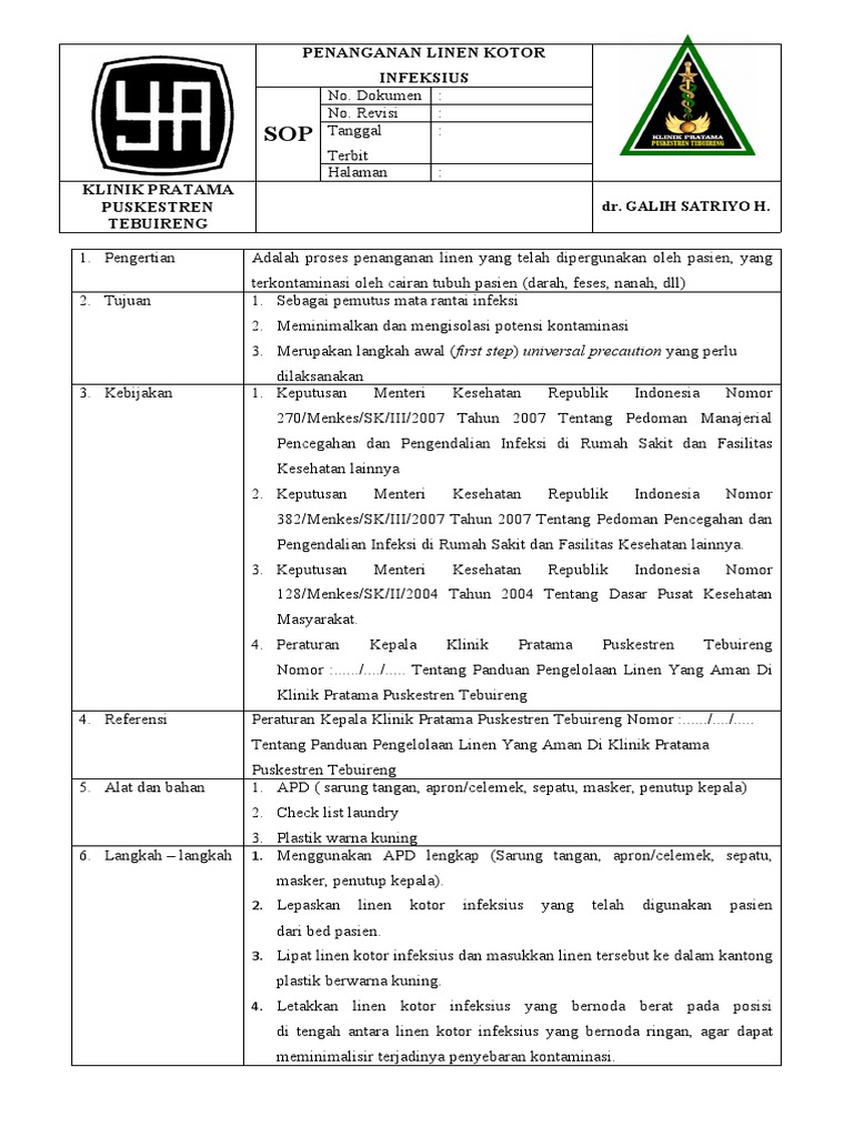 Sop Linen Infeksius | PDF | Sains & Matematika