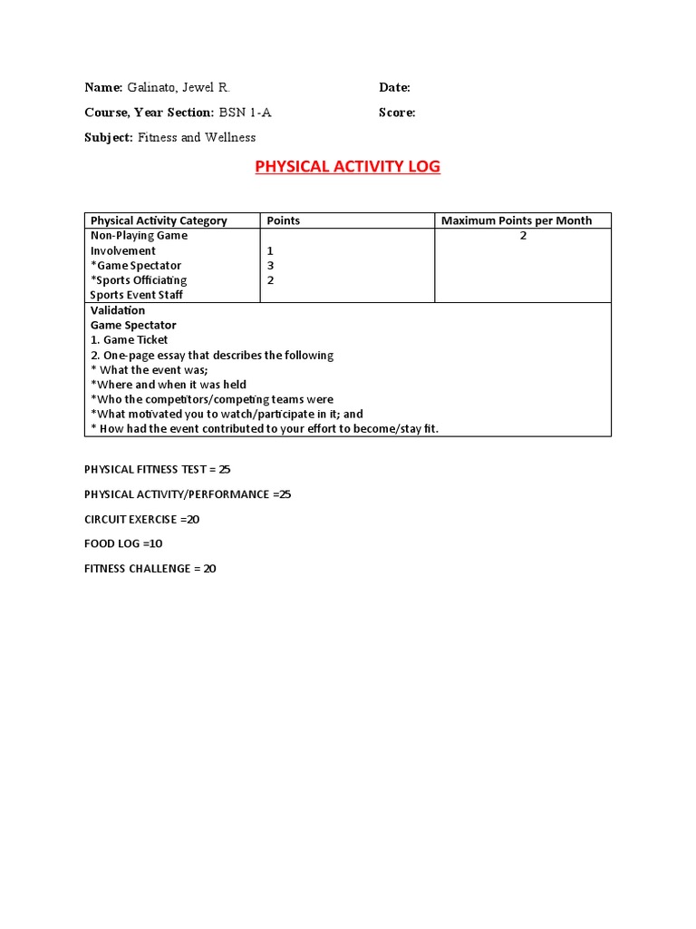 Physical Activity Log and Personal Food Log | PDF | Carbohydrates ...
