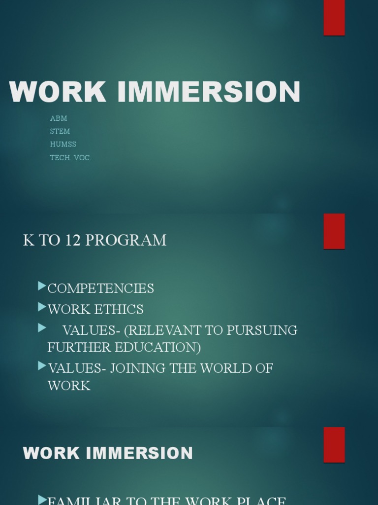 Work Immersion: ABM Stem Humss Tech. Voc | PDF | Simulation | Learning