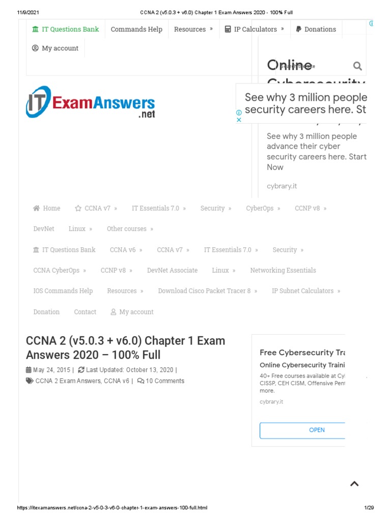 CCNA 2 (v5.0.3 + v6.0) Chapter 1 Exam Answers 2020 - 100% Full | PDF | Ip Address | Router ...