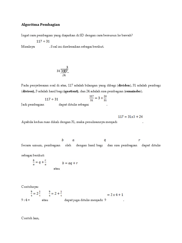 Algoritma Pembagian dan FPB | PDF | Sains & Matematika | Komputer