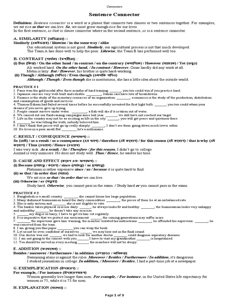Sentence Connector: A. Similarity | PDF | Sentence (Linguistics)