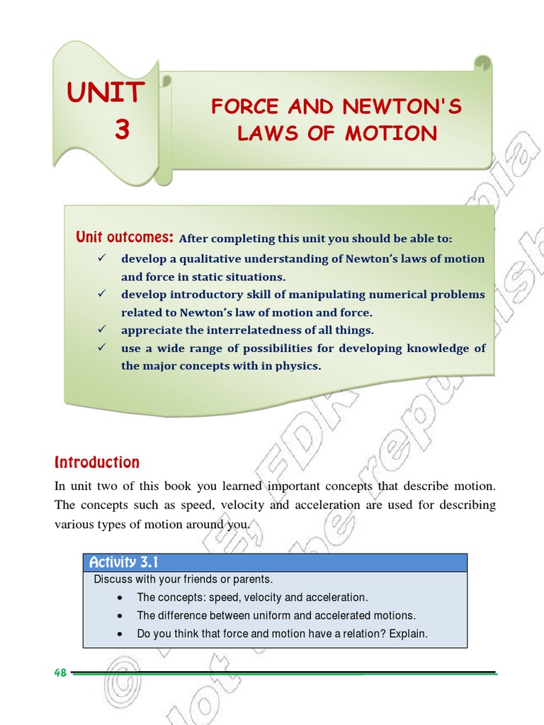 Unit 3: Force and Newton'S Laws of Motion | PDF | Force | Friction