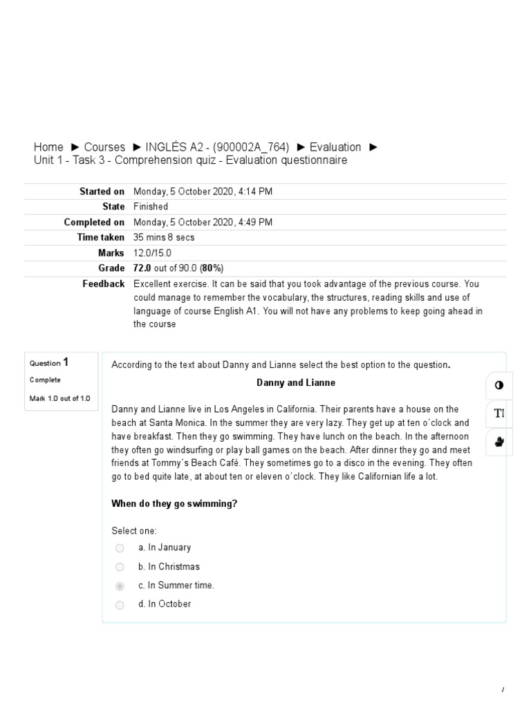 Unit 1 - Task 3 - Comprehension Quiz - Evaluation Questionnaire | PDF | Fast Food | Foods