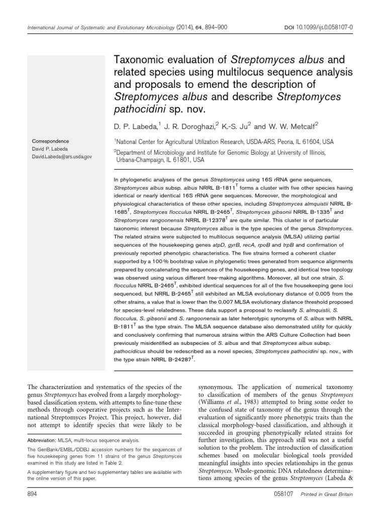 D. P. Labeda, J. R. Doroghazi, K.-S. Ju and W. W. Metcalf | PDF ...