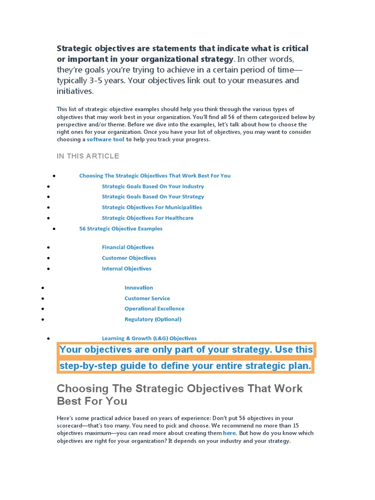 Strategic Objectives Are Statements That Indicate | PDF | Strategic ...