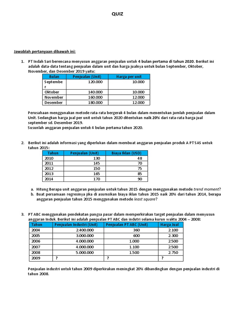 Soal Quiz MK Anggaran - Uts | PDF | Bisnis