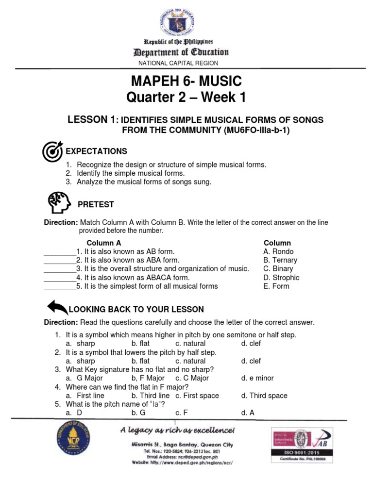 Mapeh 6-Music Quarter 2 - Week 1: Lesson 1 | PDF | Musical Forms ...