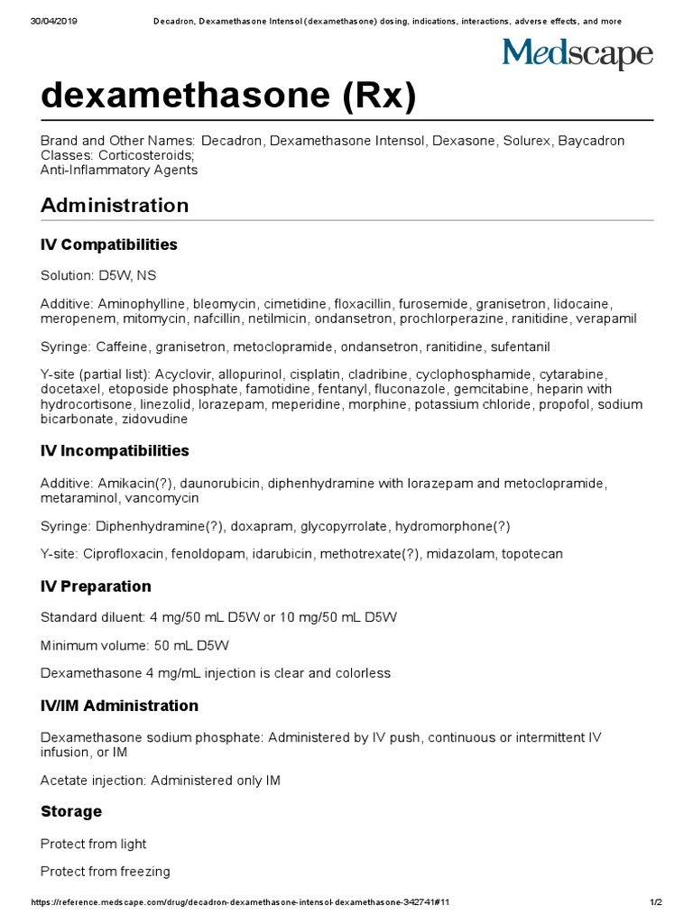 Decadron, Dexamethasone Intensol (Dexamethasone) Dosing, Indications ...