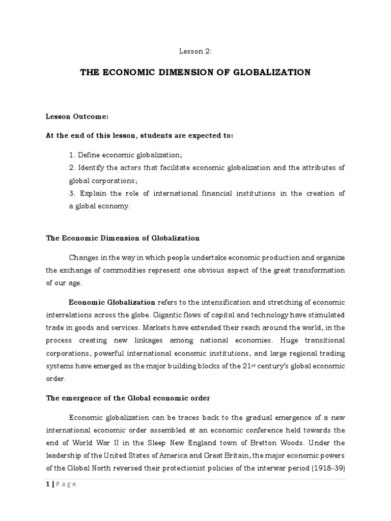 Lesson 2 - Economic Dimension of Globalization | PDF | Bretton Woods ...