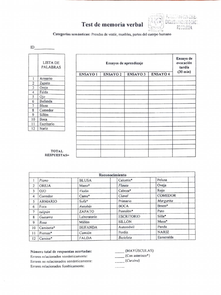 Test de Memoria Niños TAMV-I | PDF
