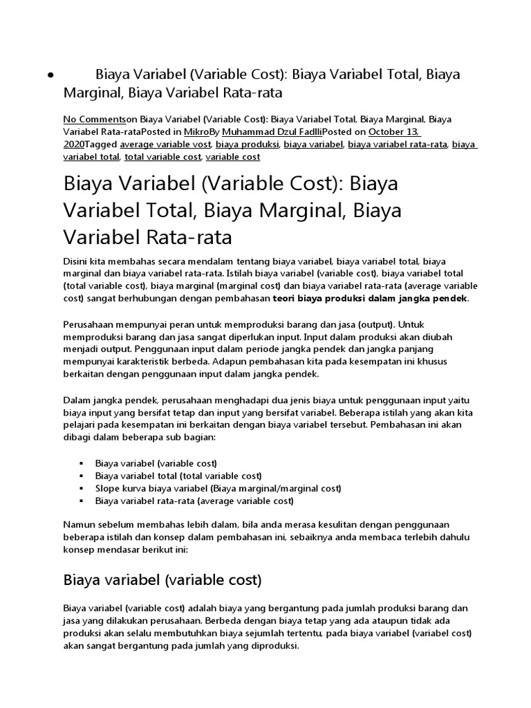 Biaya Variabel | PDF