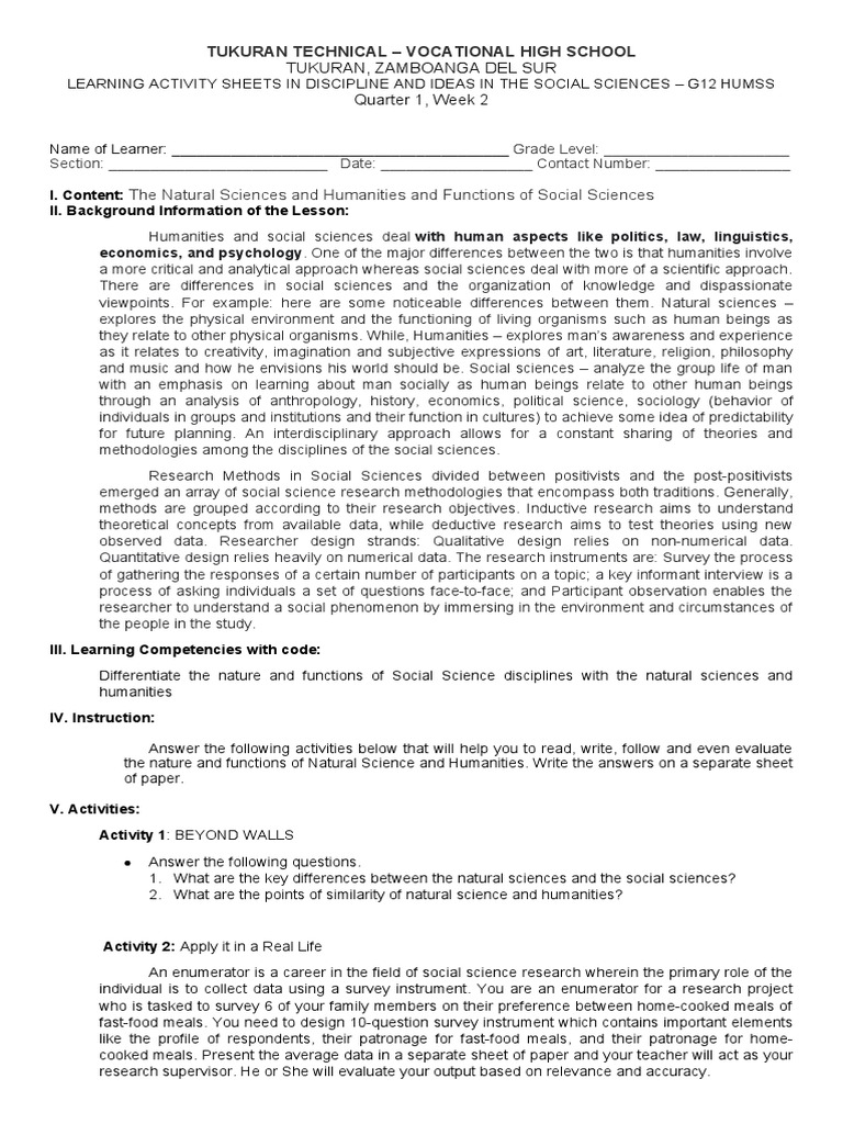 Activity Sheet - Diss Week 2 | PDF | Social Sciences | Science