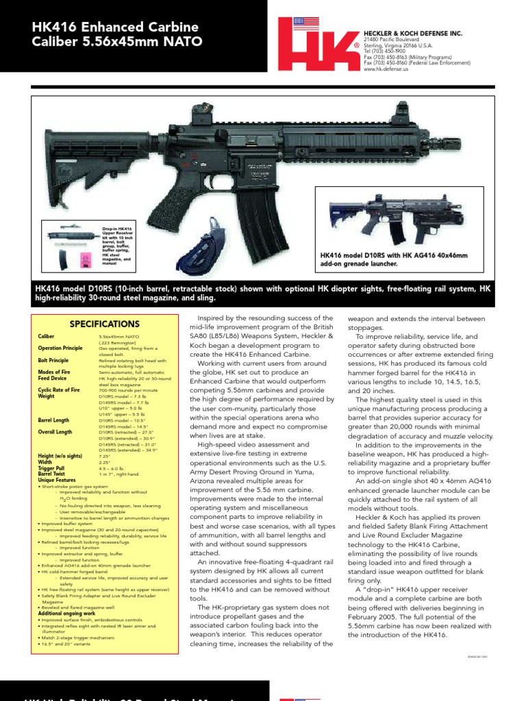 Heckler & Koch HK416 Enhanced Carbine 5.56x45mm NATO | PDF | Personal ...