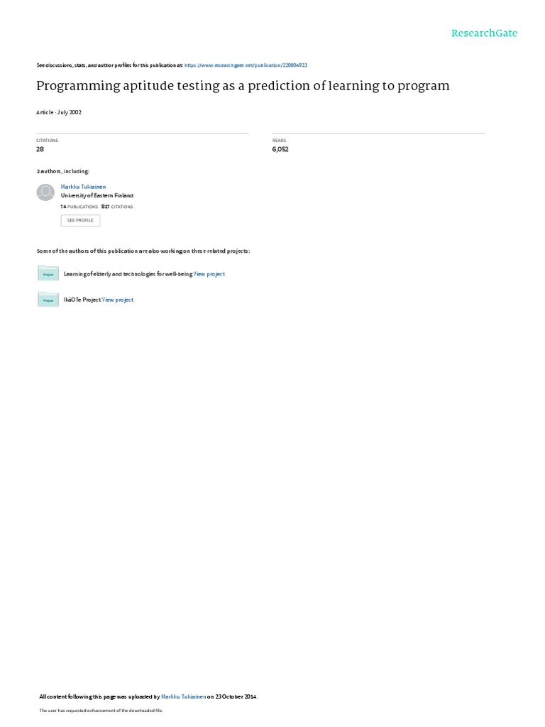 Programming Aptitude Testing As A Prediction of Le | PDF | Test ...