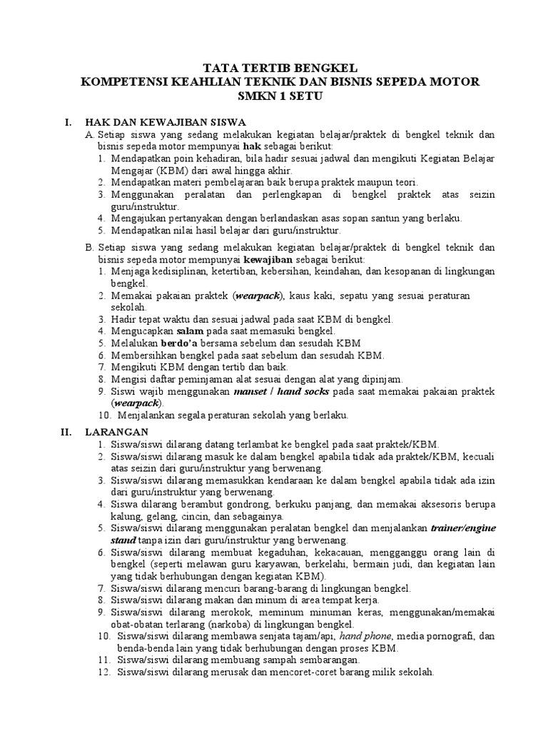 12 Tata Tertib Ruang Praktek TBSM | PDF