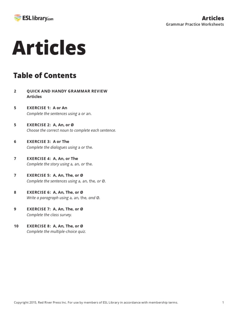 Articles Esl Students | PDF | Noun | Grammatical Number